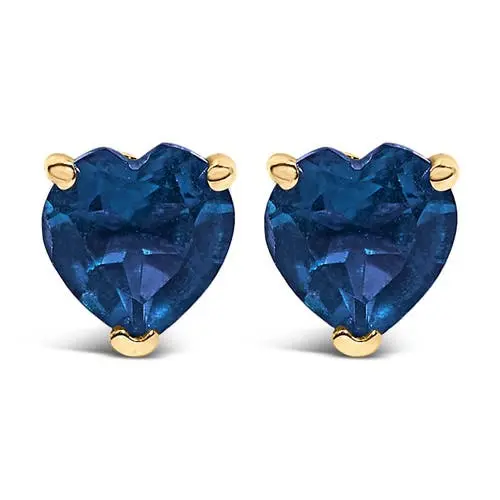 HAUS OF BRILLIANCE 14k Gold Heart Cut Gemstone Stud Earrings - Blue Sapphire | Yellow